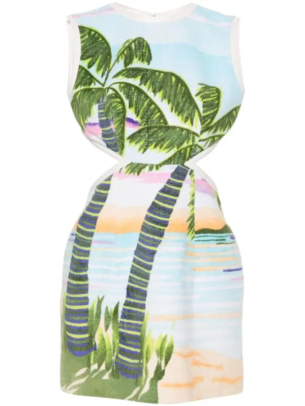 MARINE SERRE Beach Print Jacquard Mini Dress - Green