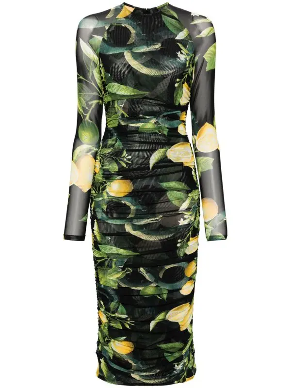 Roberto Cavalli Lemon And Snake Print Midi Dress In Black - 71% Off |  Editorialist