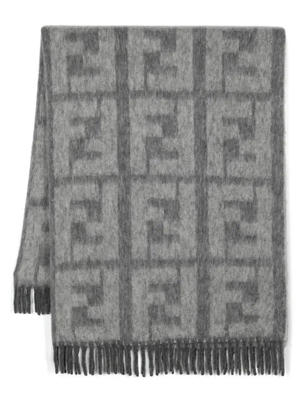 Buy Fendi Logo-intarsia Fringed Blanket - Grey At 17% Off | Editorialist