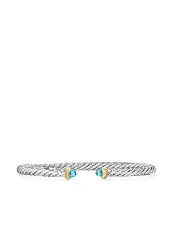 David Yurman 14kt Yellow Gold And Sterling Cable Flex Cuff Bracelet - Silver