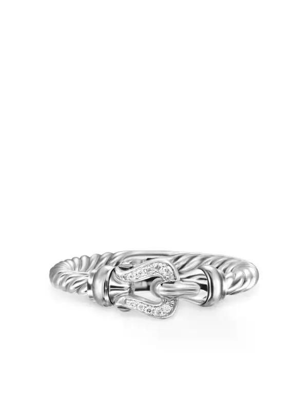 David Yurman 18k Gold Diamond Petite Buckle Ring - White