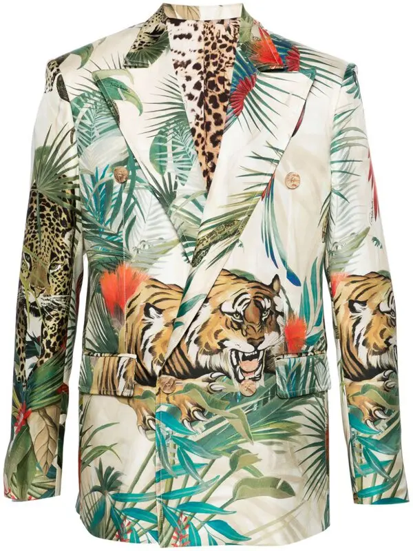 Roberto Cavalli Jungle-print Silk Blazer - Neutrals