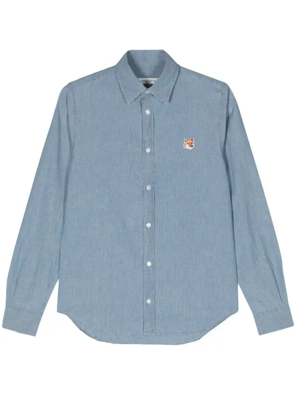 Maison Kitsuné Fox Head-patch Cotton Shirt - Blue