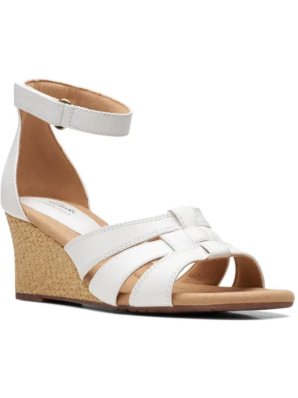 Clarks Kyarra Joy Leather Woven Wedge Sandals - White | Editorialist