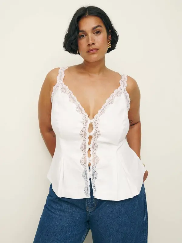 REFORMATION Josefina Linen Top - White