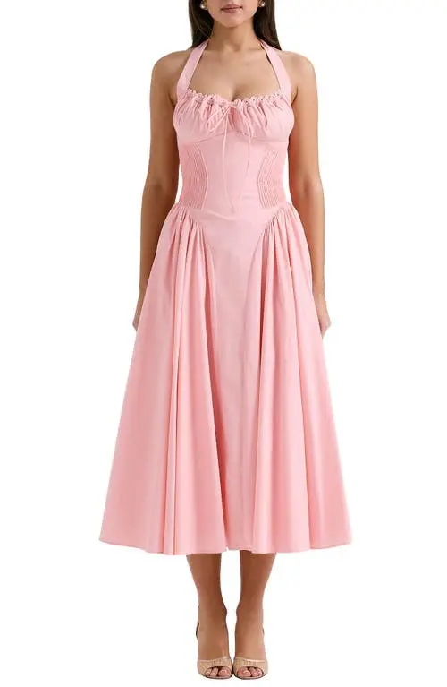 House Of Cb Adabella Floral Halterneck Midi Dress - Pink Flared