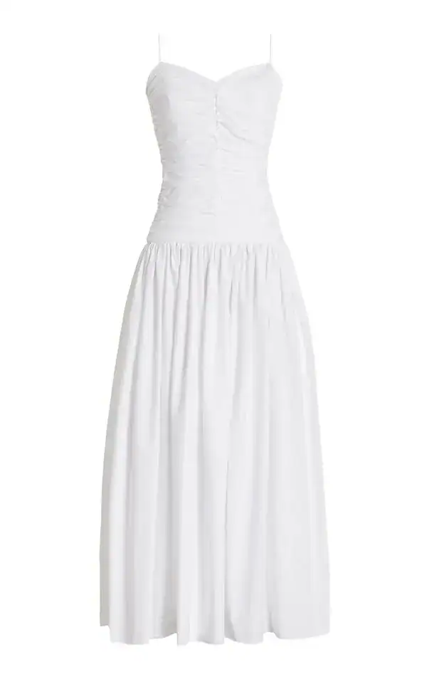 Matteau Gathered Drop-Waist Organic Cotton Maxi Dress - White - 60% Off |  Editorialist