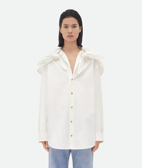 Bottega Veneta Compact Cotton Shirt With Knot Detailing - White