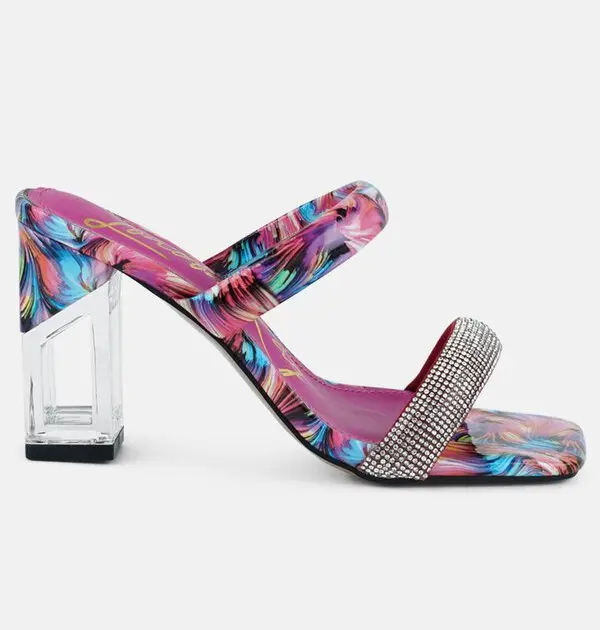 LONDON RAG Krypton Marble Print Clear Block Heel Sandals - Black ...