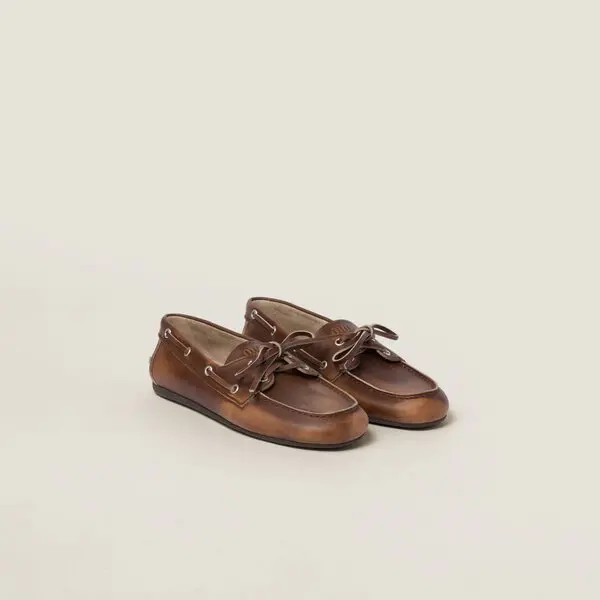 Miu Miu Unlined Leather Boat Shoes