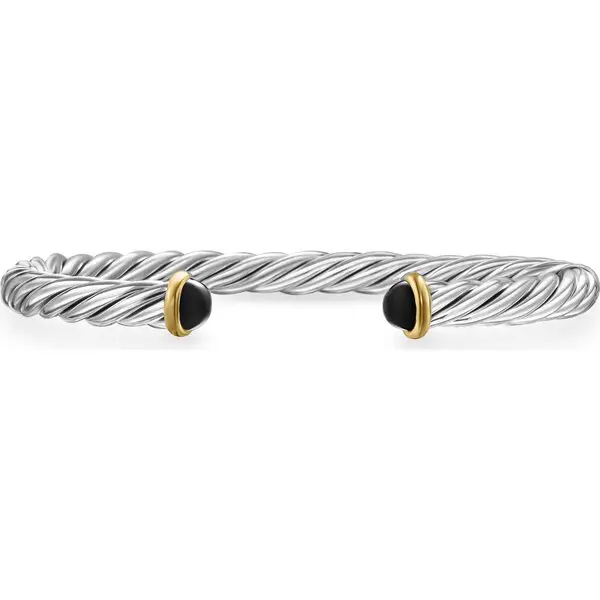 David Yurman Cable Cuff Bracelet With Gemstones - Silver/gold/black Onyx