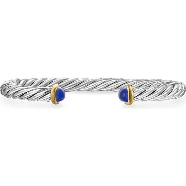 David Yurman Cable Cuff Bracelet With Gemstones - Sterling Silver/gold/lapis