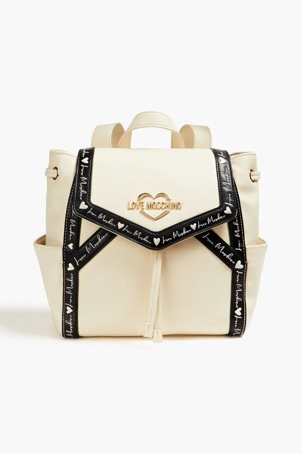 Moschino Embroidered Faux Leather Backpack In Ivory 55% Off