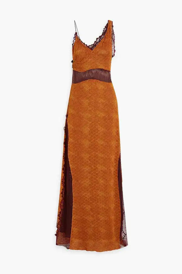 Victoria Beckham Lace-Paneled Snake-Print Cloqu Maxi Dress In Orange - 85%  Off | Editorialist