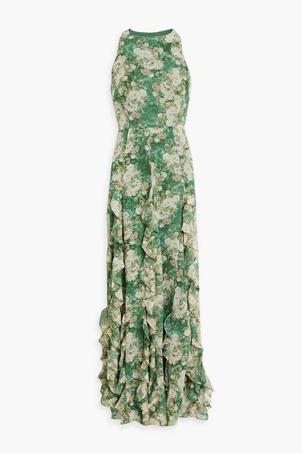 Buy MIKAEL AGHAL Ruffled Floralprint Chiffon Maxi Dress - Green At 64% ...