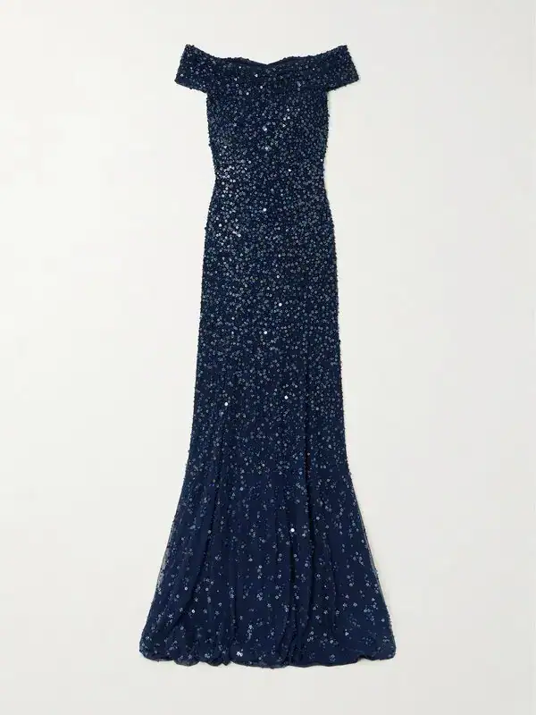 Jenny Packham Buttercup Embellished Sequined Tulle Gown In Blue - 60% Off |  Editorialist