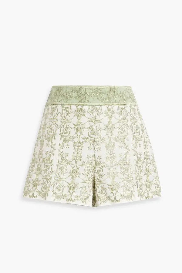 Alice + Olivia Donald Embroidered Cotton And Linen-blend Shorts