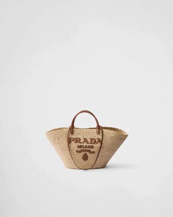 Prada Large Raffia And Leather Shopper Bag - Beige/cognac