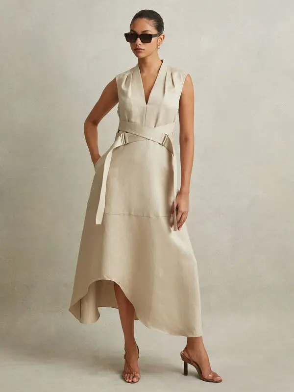 REISS Ava Linen-lyocell Strappy Midi Dress