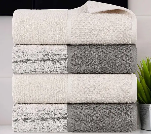 SUPERIOR Cotton Soft Absorbent Two Toned Bath T Owel Set Of 4