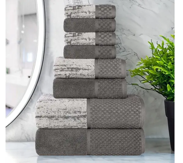 SUPERIOR Cotton Soft Absorbent Two Toned 8 Piec E Towel Set