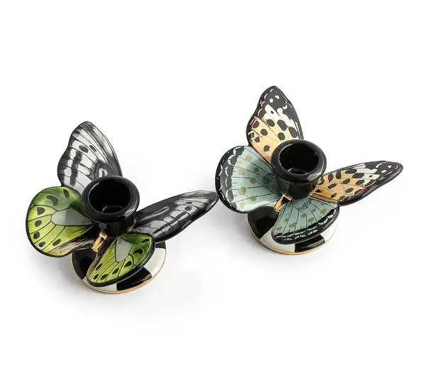 MACKENZIE-CHILDS As Is Set 2 Butterfly Candleholders - One-color