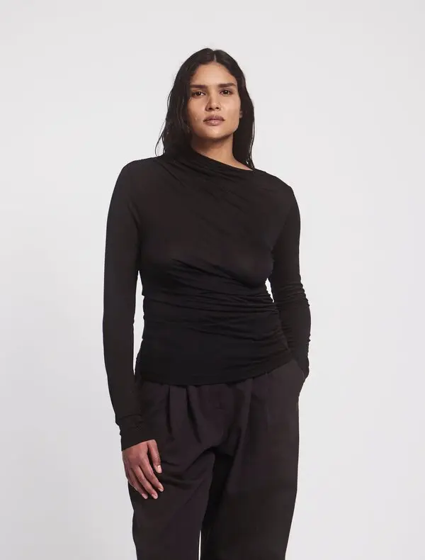 NINETY PERCENT Iphis Draped Long Sleeve Top - Black