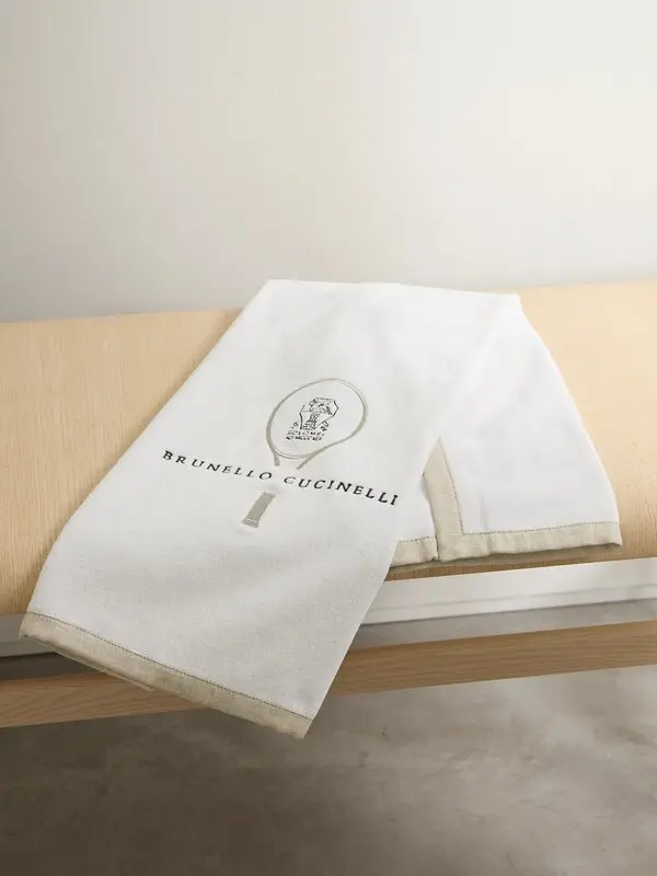 Brunello Cucinelli Linen-trimmed Embroidered Cotton-terry Towel