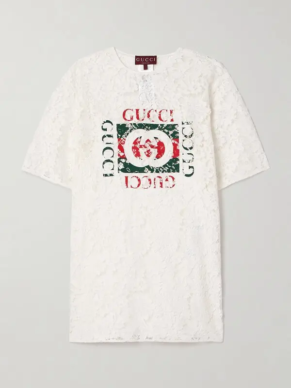 Gucci Printed Corded Lace T-shirt - Off-white