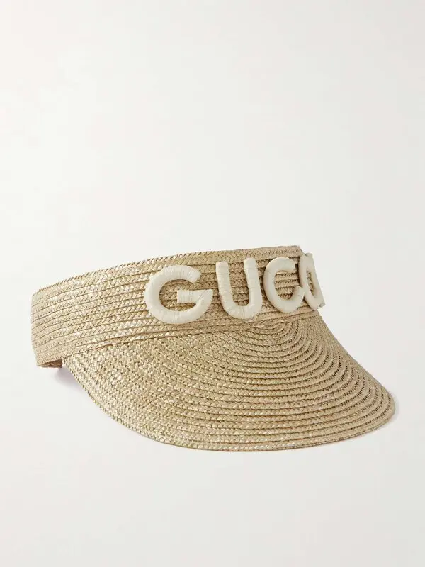 Gucci Appliquéd Straw Visor - Beige | Editorialist