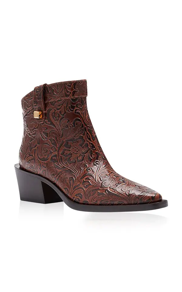 MAISON SKORPIOS Alexandra Borgia Charro Embossed Leather Ankle Boots