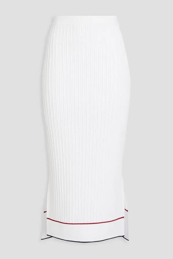 Thom Browne Striped Cable-knit Midi Skirt - White