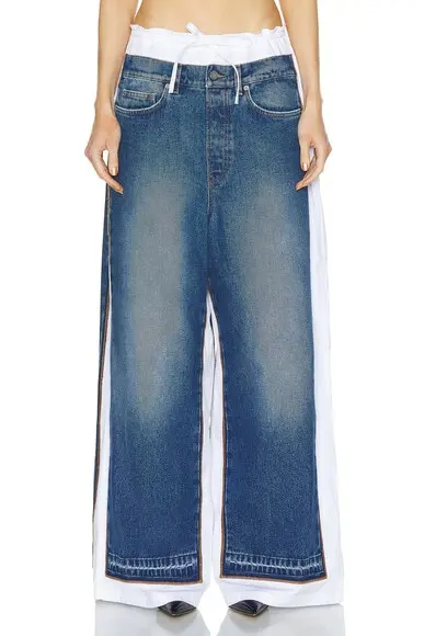 Jean Paul Gaultier Wide Leg Jeans - Vintage Blue & White