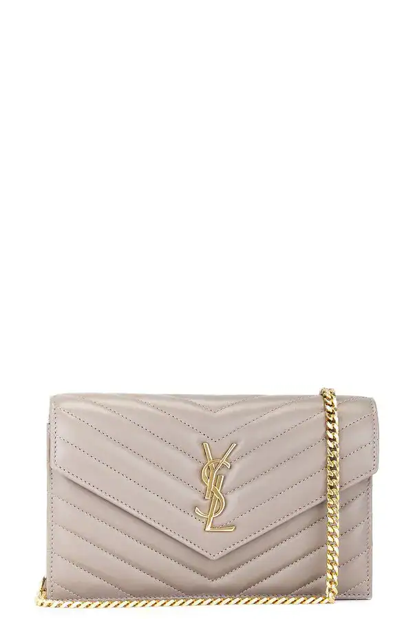 Saint Laurent Cassandre Envelope Chain Wallet In Taupe - Greyish Brown ...