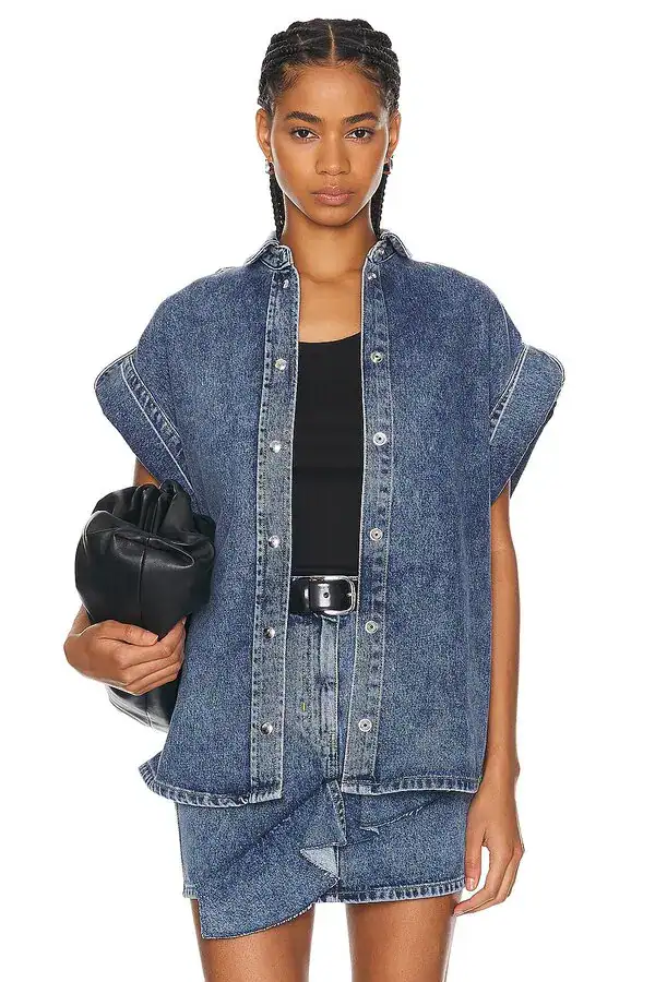 Iro Paris Anglias Short Sleeve Denim Jacket In Blue In Mid Blue - Main Image