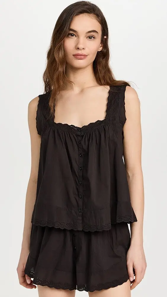 The Great. The Eyelet Tank - Black