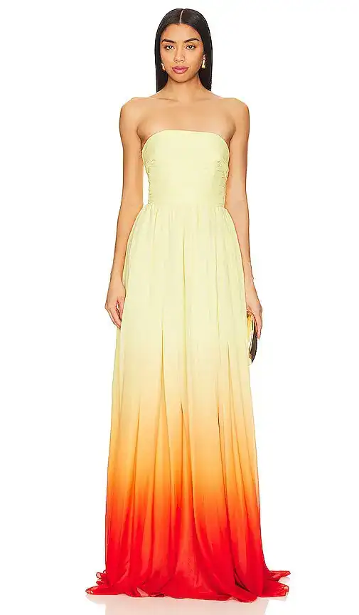 strapless open back dress Fasheabe Sunset Ombre Multi Color Halter Maxi Dress main image 0