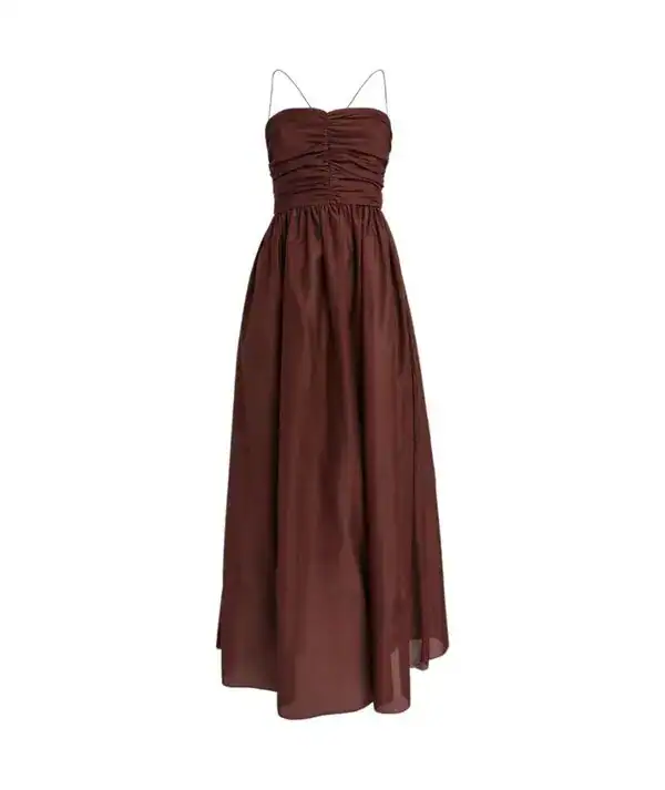Matteau Cotton-Silk Laced Maxi Dress - Brown | Editorialist