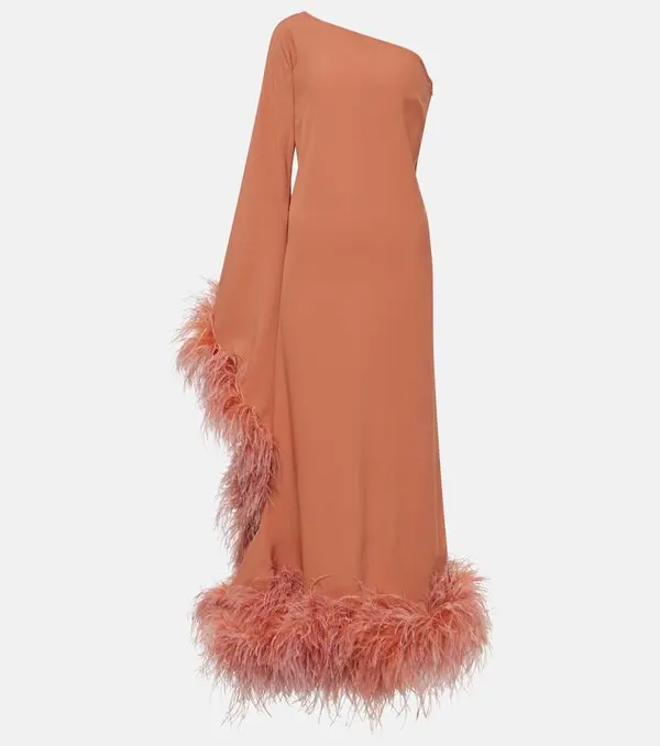 TALLER MARMO Ubud Extravaganza Feather-trimmed Gown - Orange