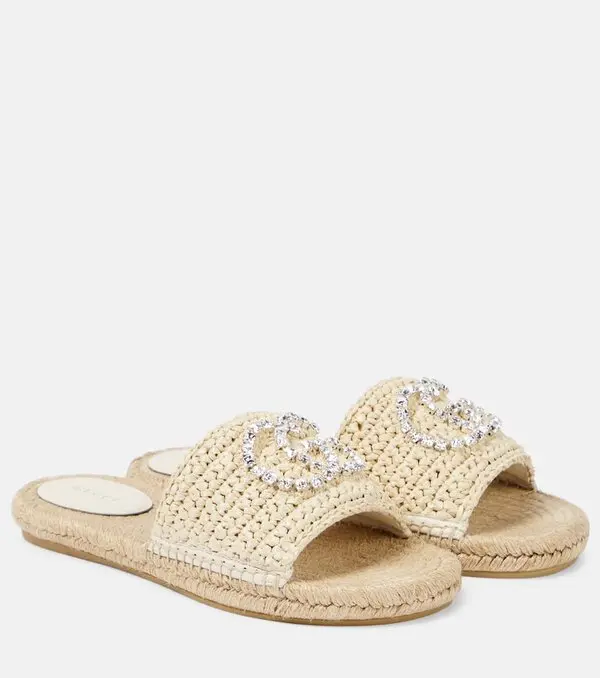 Gucci Interlocking G Espadrille Slides - White