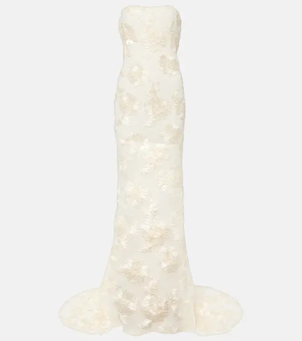 Remain Birger Christensen Bridal Alberty Floral-appliqué Mesh Gown