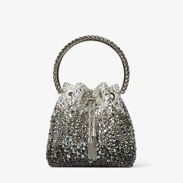 JIMMY CHOO Bon Bon Black Satin Bag With Crystals
