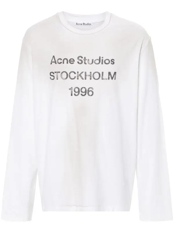 Acne Studios Logo-print Distressed T-shirt - Neutrals