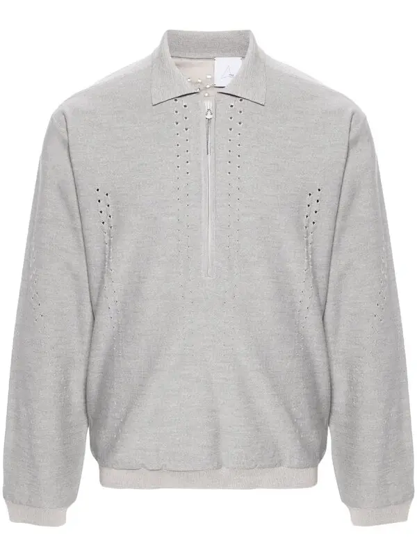 ROA Knitted Merino Wool Polo Shirt - Grey