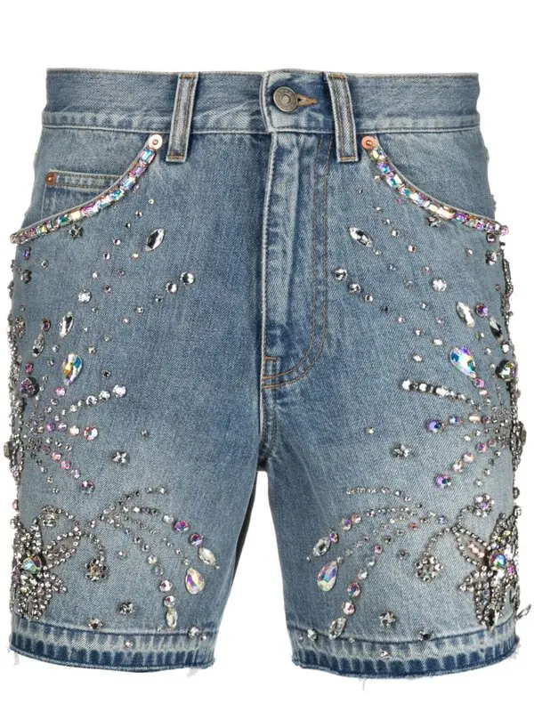 Gucci Crystal-embellished Denim Shorts