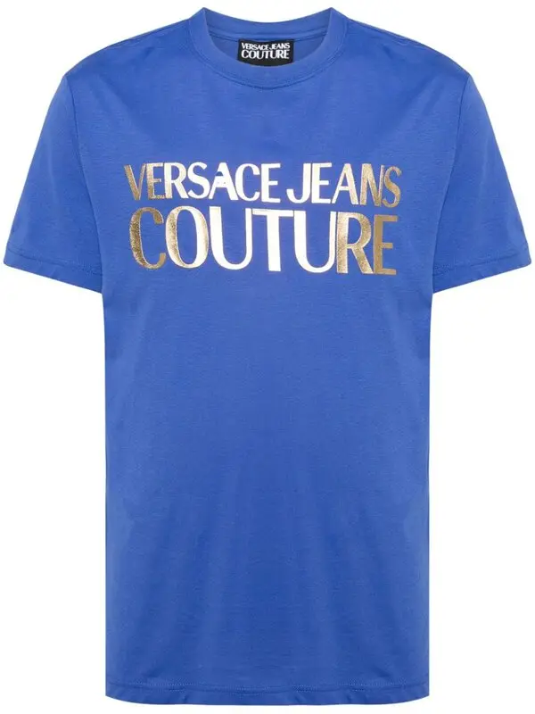 Versace Logo-foil Cotton T-shirt - Blue