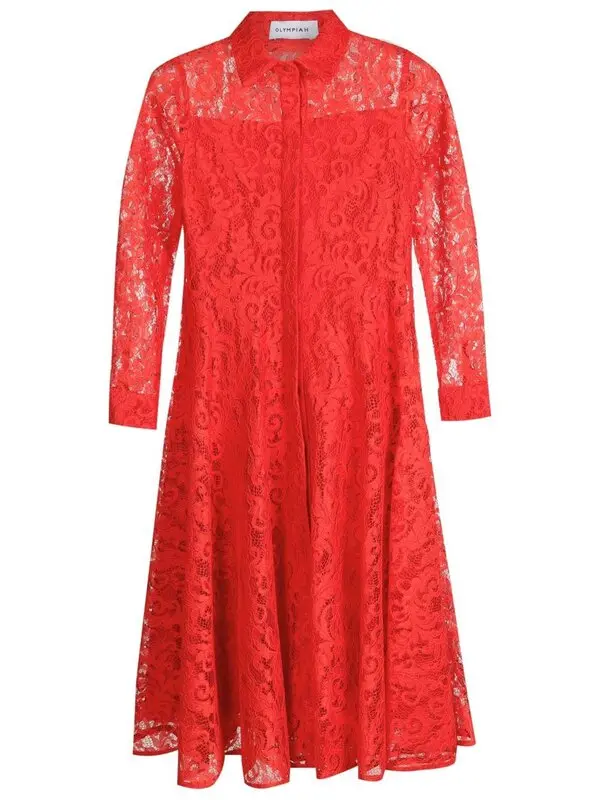 OLYMPIAH Branch Lace-panel Midi Dress - Red