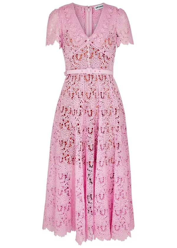 chinese dress ladies Self-Portrait - Black Guipure Lace Midi Dress