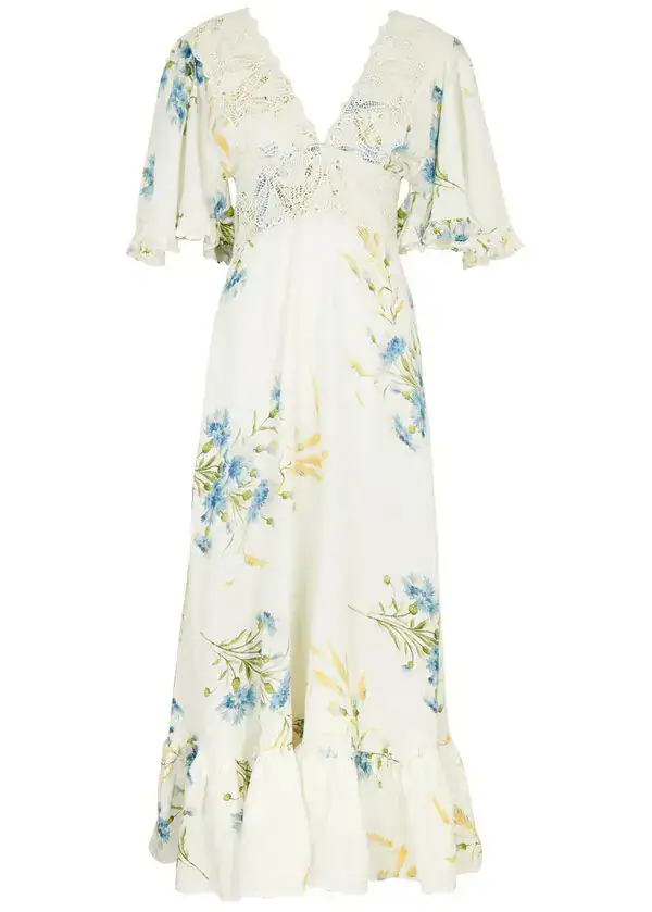 Bytimo Floral-Print Linen-Blend Maxi Dress - White And Blue | Editorialist