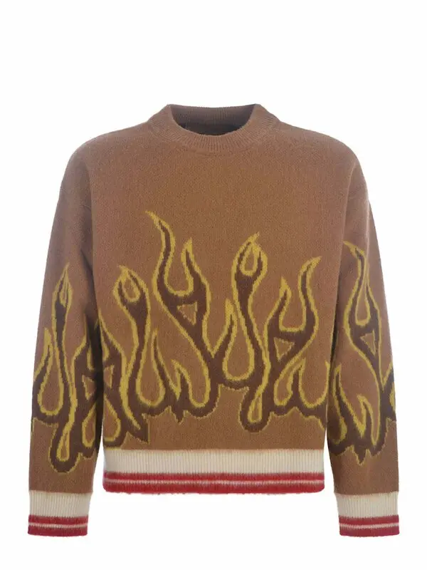 Palm Angels Flames Knitwear - Brown/beige